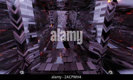 reflective fantasy dungeon tunnel corridor in middle age style and with ...