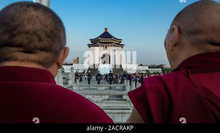 Taipei, Taiwan-16 February, 2017: Buddhist monks wear red robes look of ...