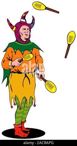 Illustration of a vintage jester juggler juggling balls set inside ...