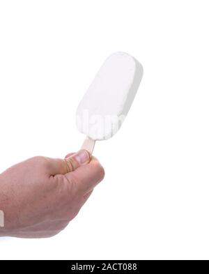 Hand holds vanilla ice cream. White background Stock Photo - Alamy