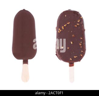 Two chocolate-coated blocks of ice cream on stick Stock Photo - Alamy