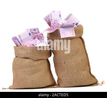 Federal Bank money bags with euro notes on a white background Stock ...