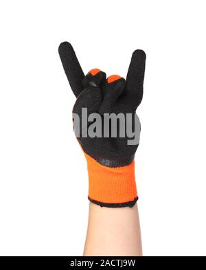 Giving rock and roll sign, showing symbol of horns, language gestures ...