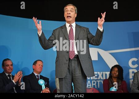 Party leader Nigel Farage speaks during a Reform UK press conference in ...