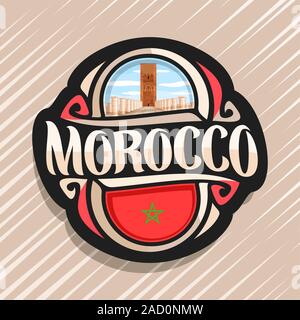 Vector logo for Morocco country, fridge magnet with moroccan state flag ...