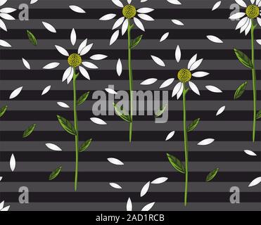 Vector seamless pattern with white daisy flowers on a blue background ...