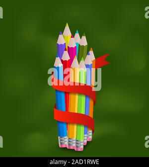 Illustration set colorful pencils with ribbon - vector Stock Photo - Alamy