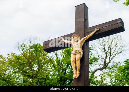 A statue of Jesus on the cross hanging from the ceiling of St. Mary's ...
