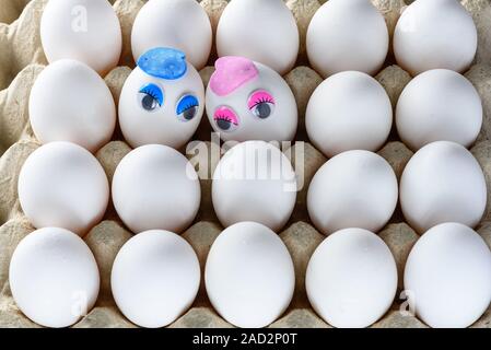 Cute eggs with the face, eyes, muzzle. Two eggs with love for each ...