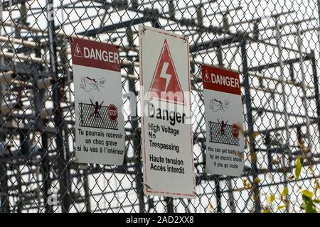 Electrical substation warning signs Stock Photo - Alamy