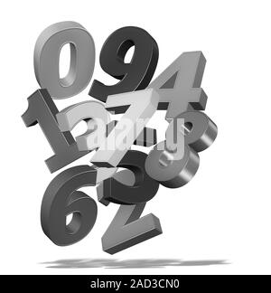 Colorful numbers, in mess against white background, 3d illustration ...