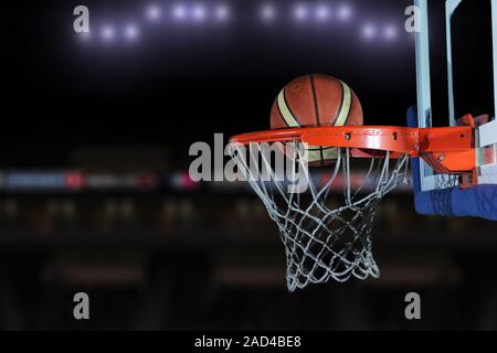 basketball ball and net on grey background Stock Photo - Alamy