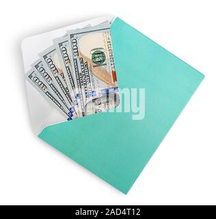 Dollar banknotes in envelope isolated on white Stock Photo - Alamy