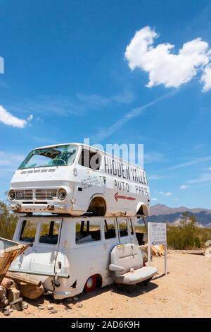 Stacked wrecked cars at junkyard, USA Stock Photo - Alamy