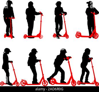 Riding a scooter fast. Kid on skate. Hand drawn. Stickman cartoon ...