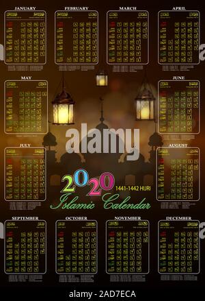 islamic calendar 2020, 1441-1442 hijri calendar Stock Vector Art ...