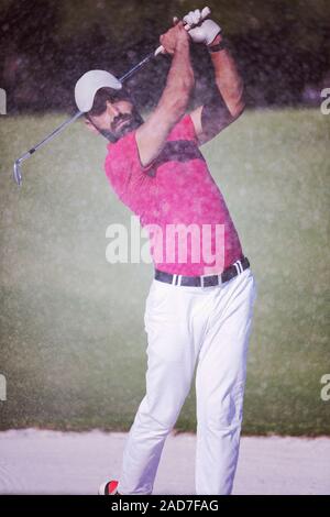 golfer hitting a sand bunker shot on sunset Stock Photo - Alamy