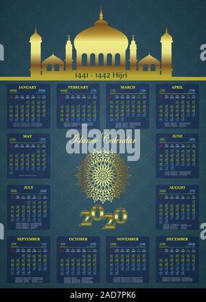 islamic calendar 2020, 1441-1442 hijri calendar Stock Vector Image ...
