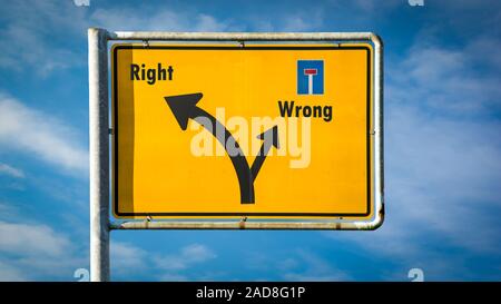 Street Sign to Right versus Wrong Stock Photo - Alamy