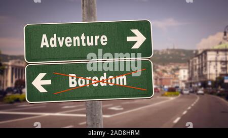 Street Sign to Adventure versus Boredom Stock Photo - Alamy
