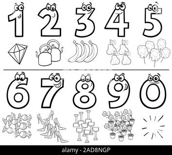 cartoon numbers set coloring book with insects Stock Photo - Alamy