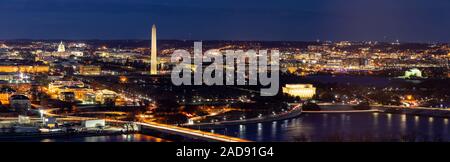 Washington DC cityscape aerial panoramic view, US Capitol and the mall ...