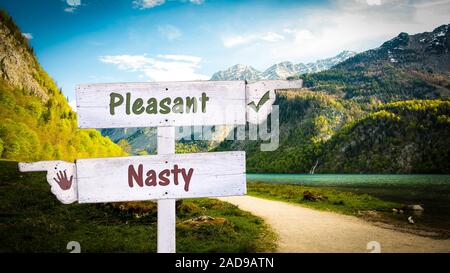 Street Sign Pleasant versus Nasty Stock Photo - Alamy