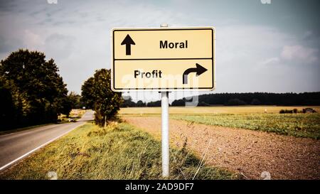 Street Sign to Moral versus Profit Stock Photo - Alamy
