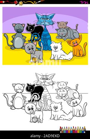 funny color cats group cartoon illustration Stock Photo - Alamy