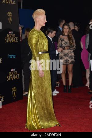 Tilda Swinton at the World premiere of 'Doctor Strange' held at the El ...