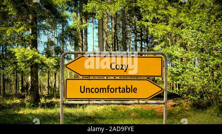 Street Sign Cozy versus Uncomfortable Stock Photo - Alamy