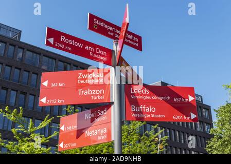 town twinning, information sign, Dortmund, Germany, Europe Stock Photo ...