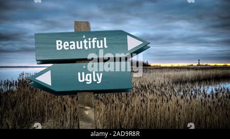 Street Sign Beautiful versus Ugly Stock Photo - Alamy