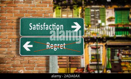 Street Sign Satisfaction versus Regret Stock Photo - Alamy