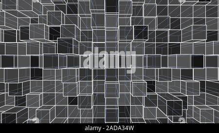 Abstract background of colorful outline cubes. 3D illustration. Wire ...