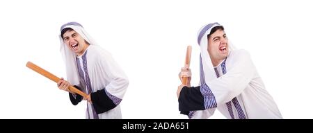 The aggressive arab man with baseball bat on white Stock Photo - Alamy