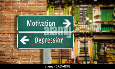 Street Sign Motivation versus Depression Stock Photo - Alamy