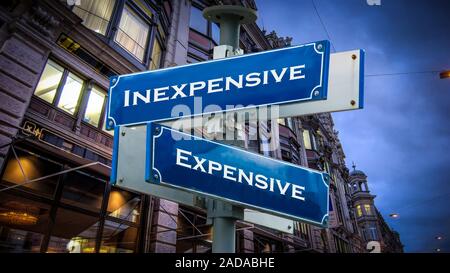 Street Sign Inexpensive versus Expensive Stock Photo - Alamy