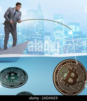 Businessman fishing bitcoins in cryptocurrency mining concept Stock ...