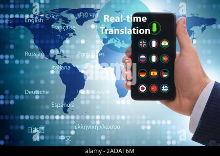 The concept of real time translation with smartphone app Stock Photo ...