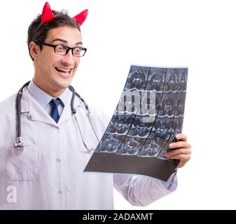 Devil doctor in funny medical concept isolated on white background ...