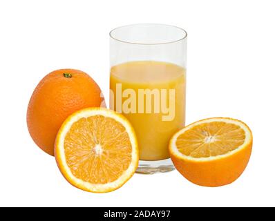 Glass of natural orange juce and section of orange Stock Photo - Alamy