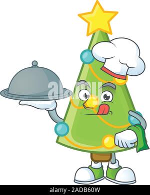 smiling christmas tree snow as a Chef with food cartoon style design ...