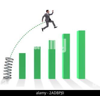 Business people jumping over bar charts Stock Photo - Alamy
