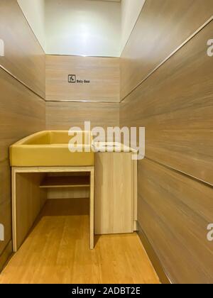 Empty wooden table in restroom, closeup Stock Photo - Alamy