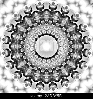Floral kaleidoscopic pattern. Monochrome geometric ornament . Mandala ...