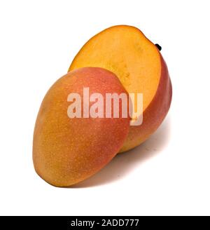 Mango sections isolated on white background Stock Photo - Alamy