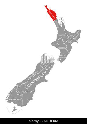 Northland New Zealand map with national flag illustration Stock Photo ...