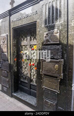 Grave of Eva Evita Peron, Mausoleum of the Duarte Family, La Recoleta ...