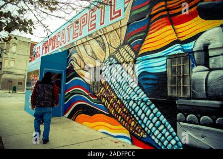 Colourful mural with a Latino theme in Pilsen neighborhood that is ...